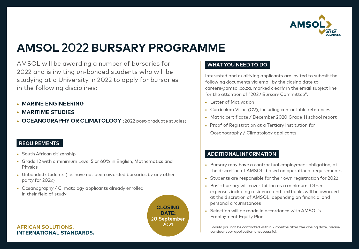 AMSOL Bursary Programme – False Bay Yacht Club